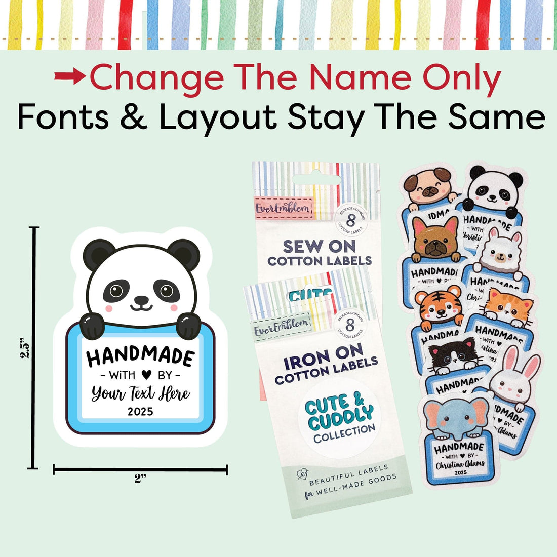 Cute Animal Sewing label pack, iron on labels ready to ship | EverEmblem