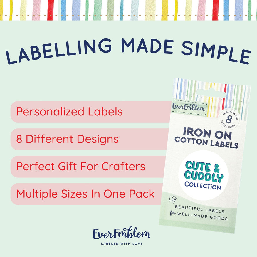 Cute Animal Sewing label pack, iron on labels ready to ship | EverEmblem